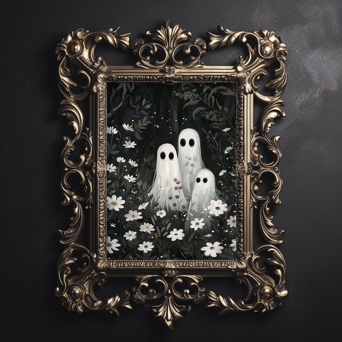 Zuno Family Cute Ghosts In Flower Woods Print, Ghost Dark Academia ...