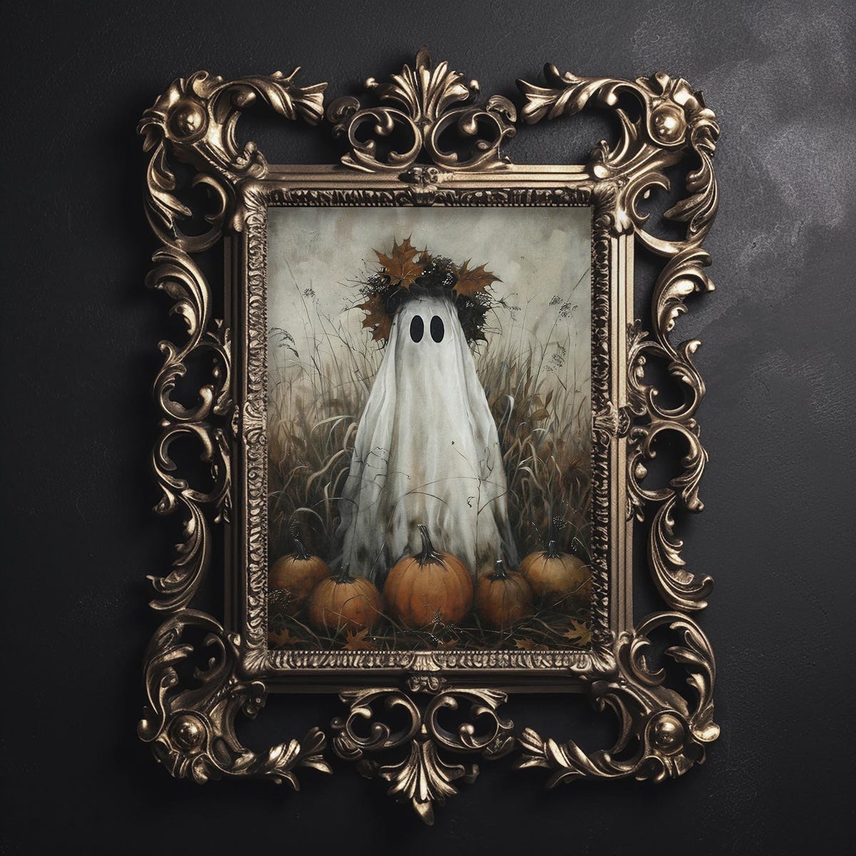 Zuno Ghost In Field With Pumpkins, Dark Academia, Cottage Core Spooky ...