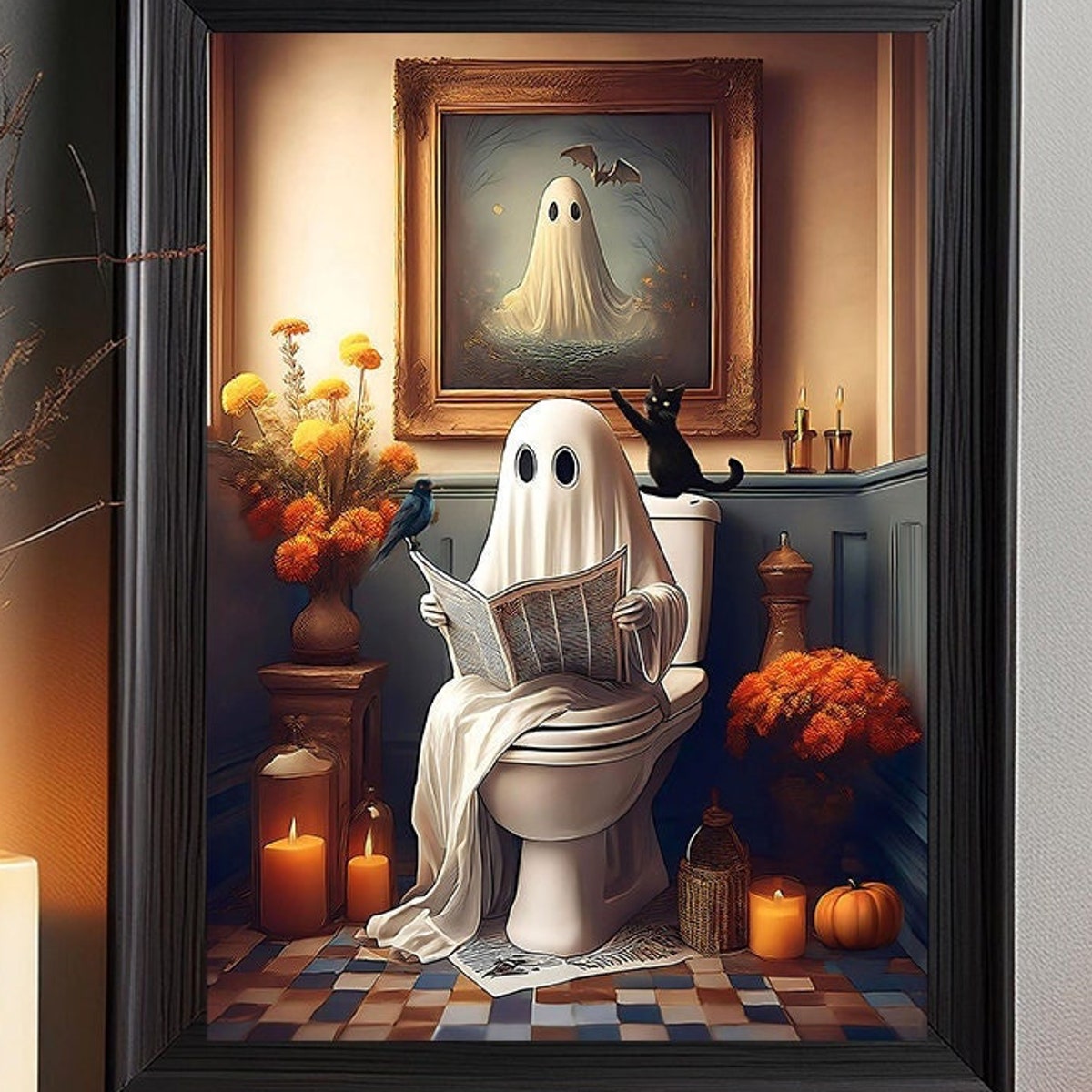 Zuno Ghost Reading A Newspaper On Toilet Printable Portrait For ...