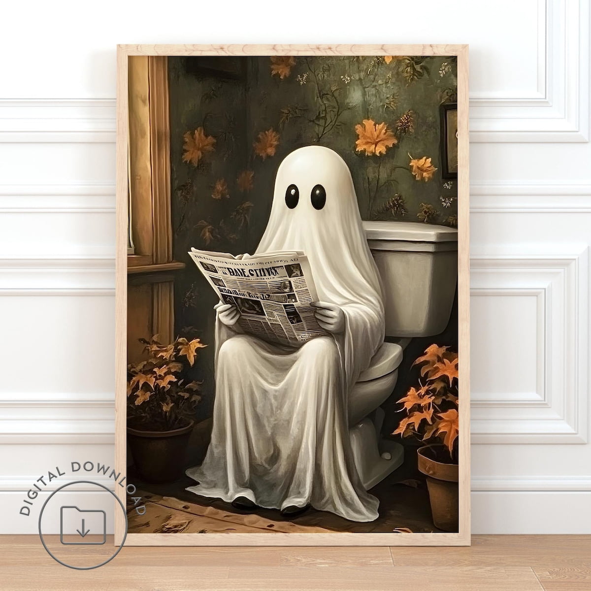 Zuno Ghost On Toilet Print Printable Vintage Halloween Wall Art Cute ...