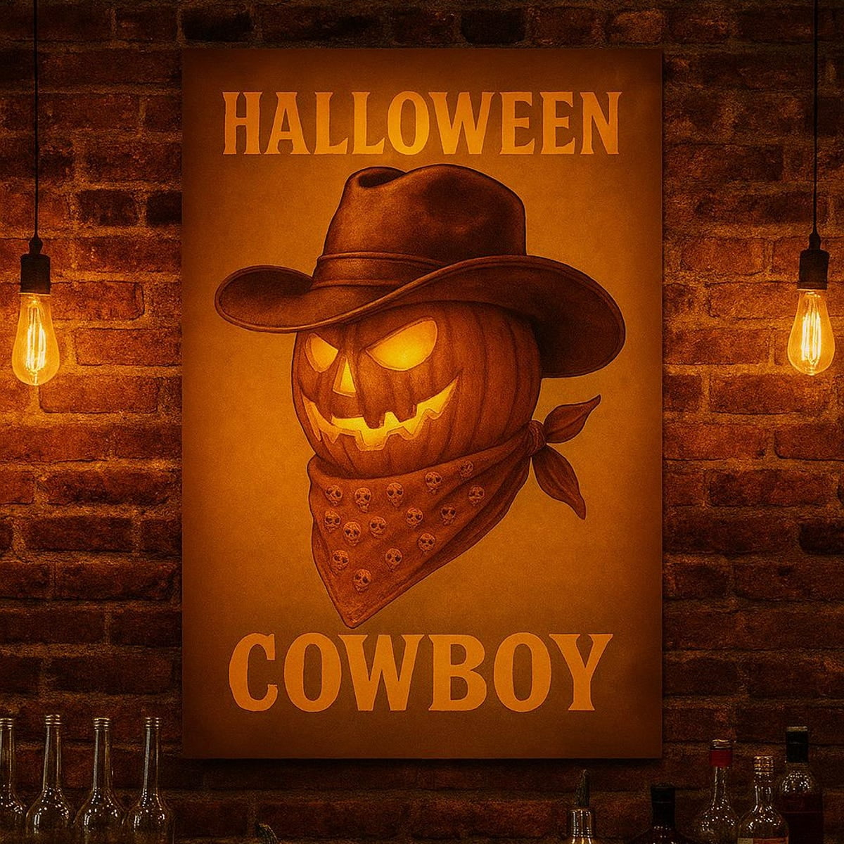 Zuno Halloween Cowboy Poster Pumpkin Skull Western Wall Art, Rustic Bar ...