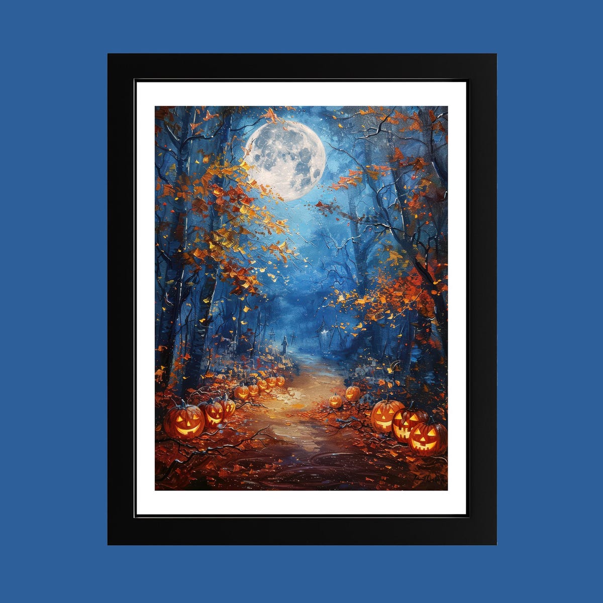 Zuno Halloween Forest Wall Art Pumpkin Path Under Full Moon, Spooky ...