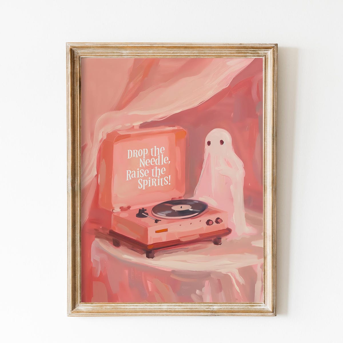 Zuno Halloween Pink Ghost Vintage , Retro Music Poster Able, Soft Pink ...