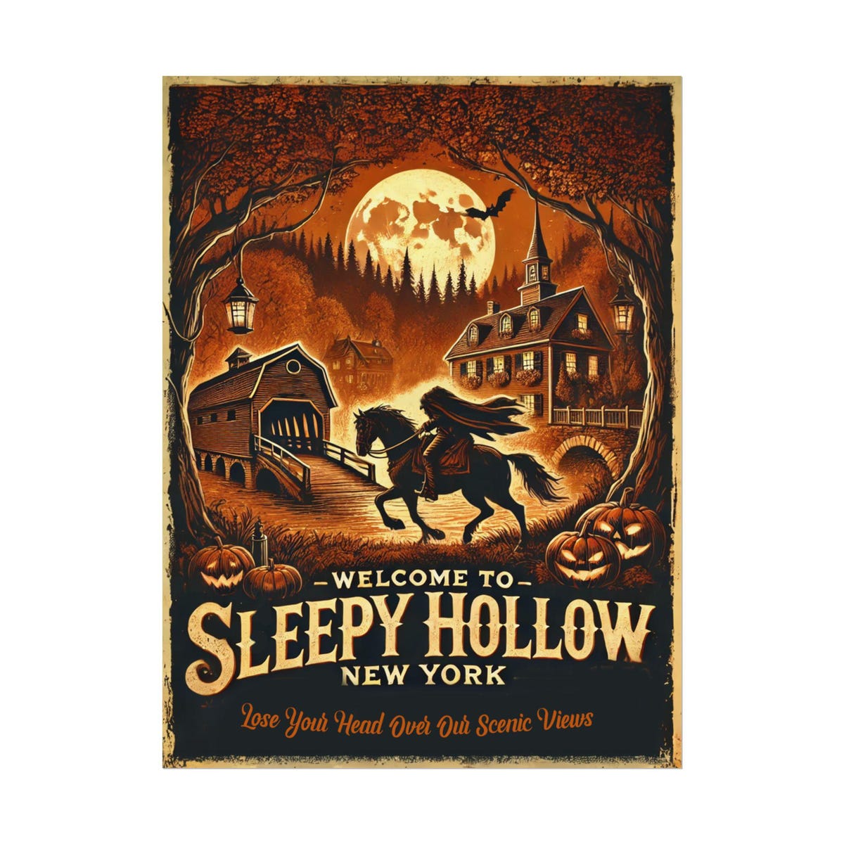 Zuno Haunted Headless Horseman Halloween Travel Poster: Spooky Wall Art ...