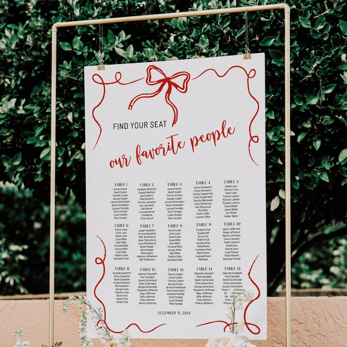 Zuno Holiday Party Seating Chart Poster, Festive Red Bow Seating Chart ...