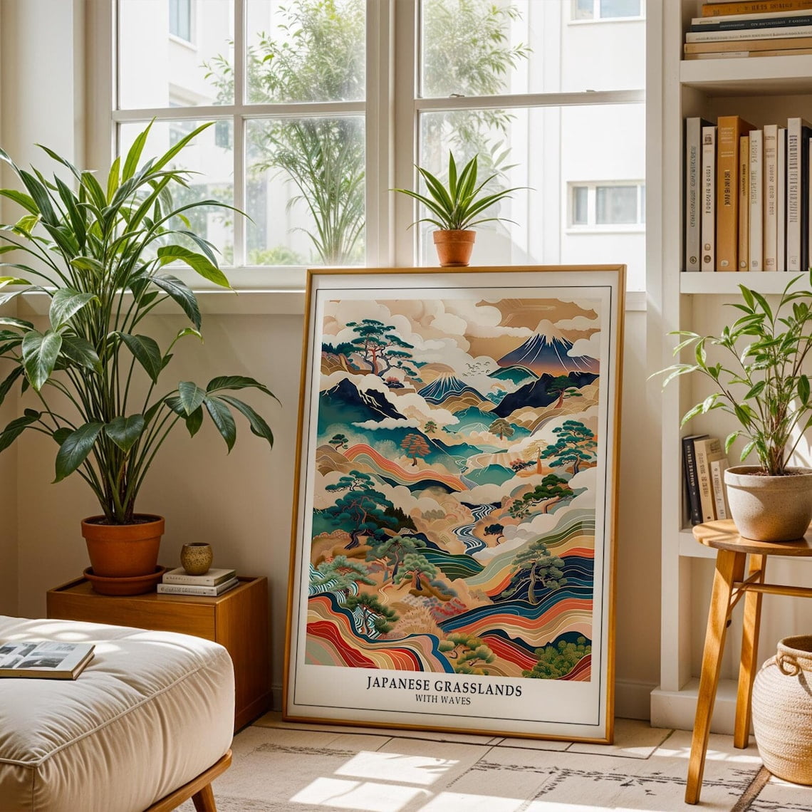 Zuno Japanese Grasslands Poster, Japanese Wall Art, Japandi Wall Art ...