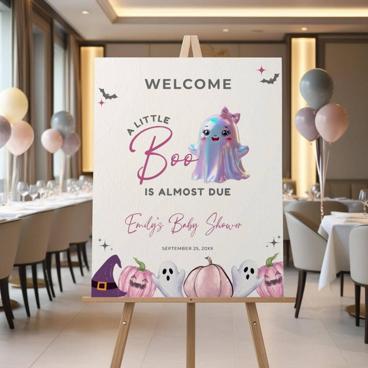 Zuno A Little Boo Is Almost Due Baby Shower Welcome Sign- Printable ...