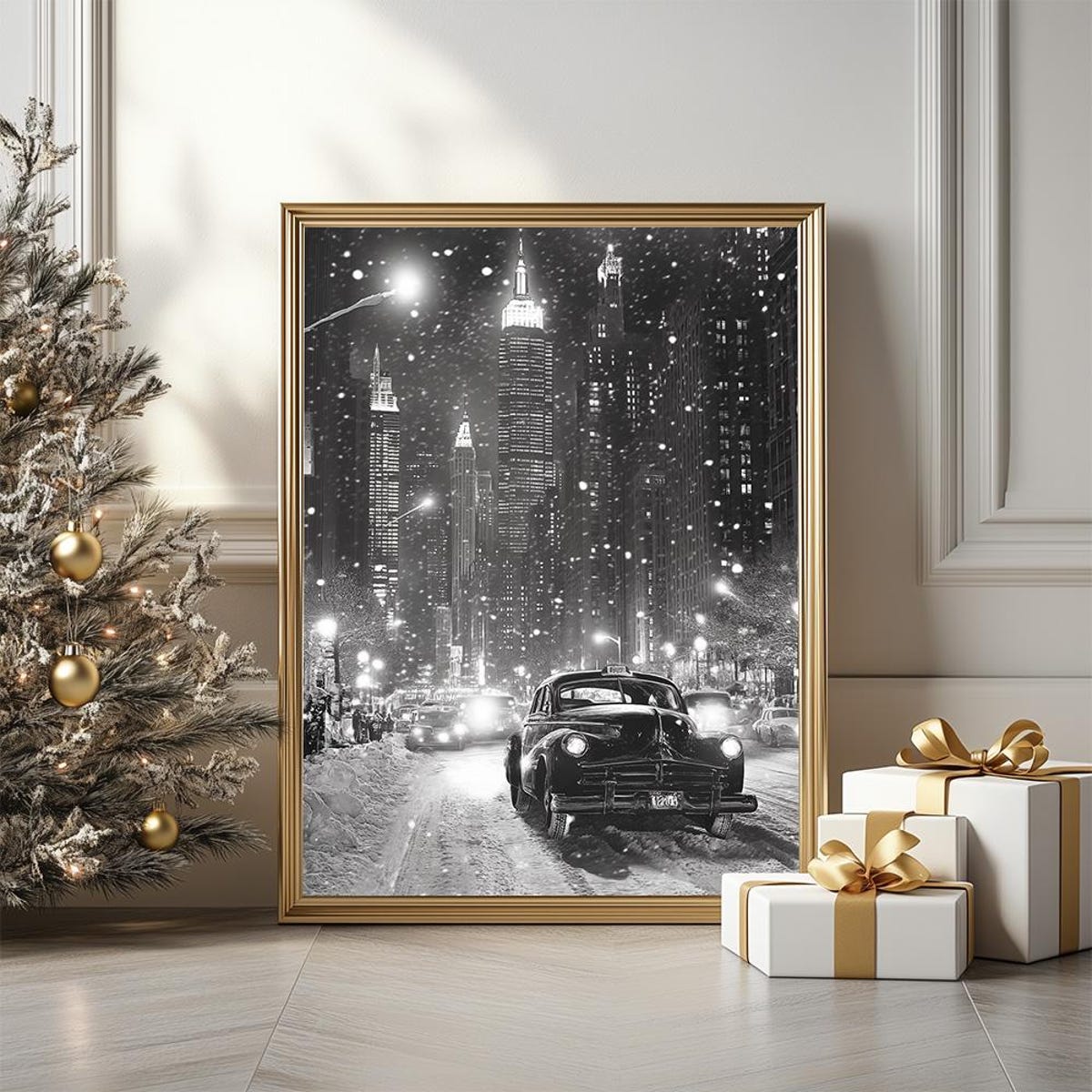 Zuno Noir Christmas In Big City Poster, Mysterious Holiday Night Art ...