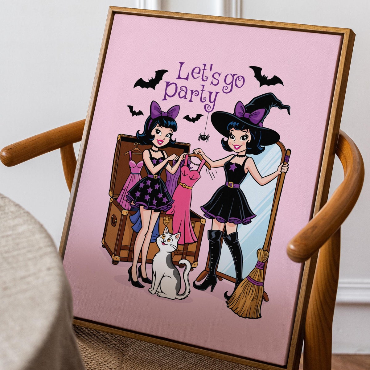 Zuno Poster Halloween Art Print With Retro Witches, Preppy Pink ...