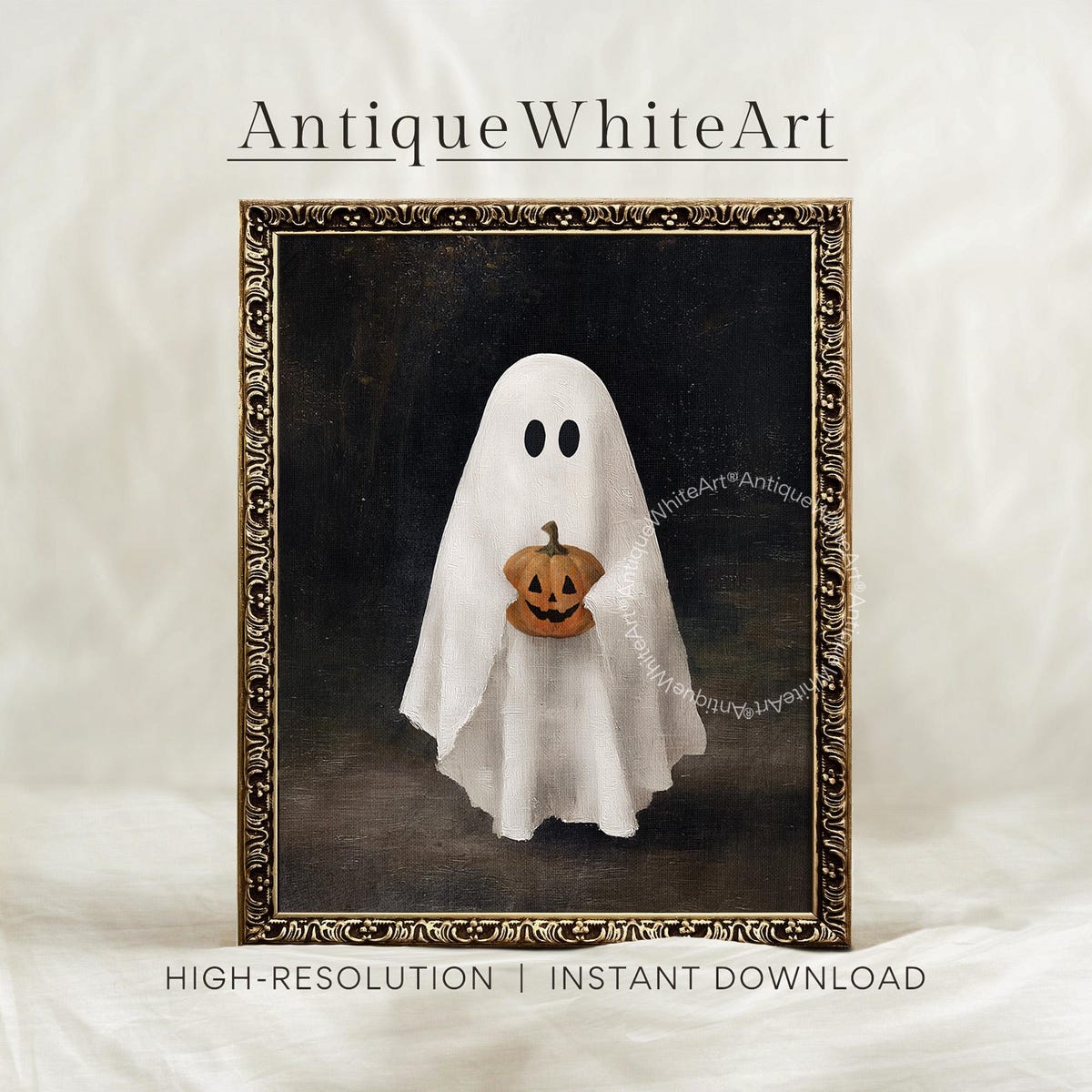 Zuno Printable Halloween Wall Art, Cute Ghost Holding Pumpkin , Spooky ...