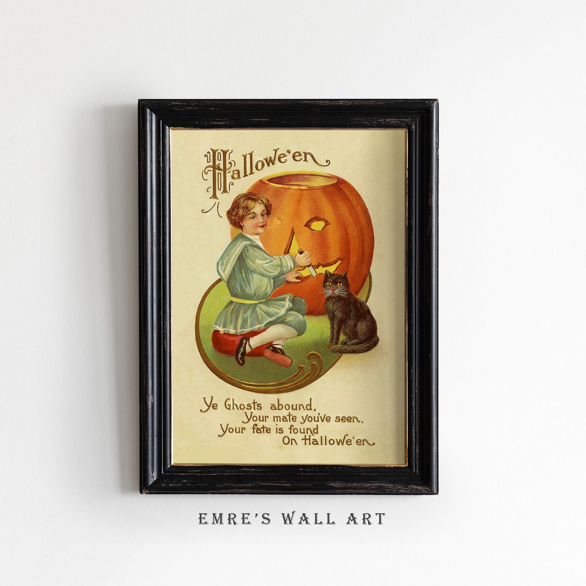 Zuno Pumpkin Carving Print, Retro Halloween Wall Art, Pumpkin And Cat ...