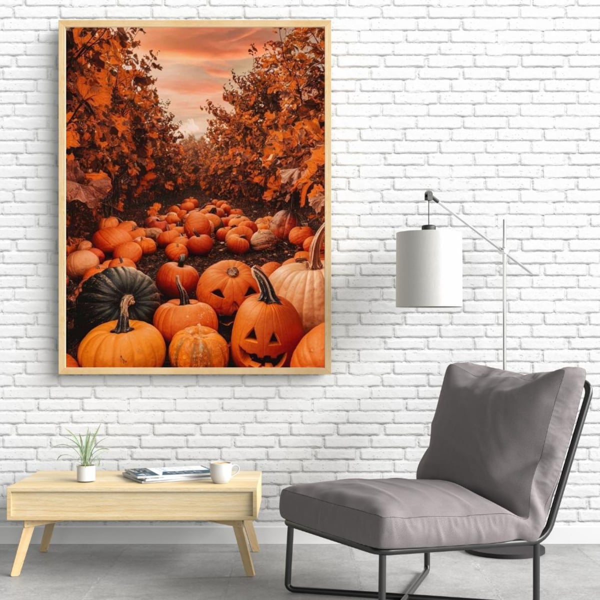 Zuno Pumpkin Patch Wall Art Fall Harvest Halloween Print Cozy Autumn ...