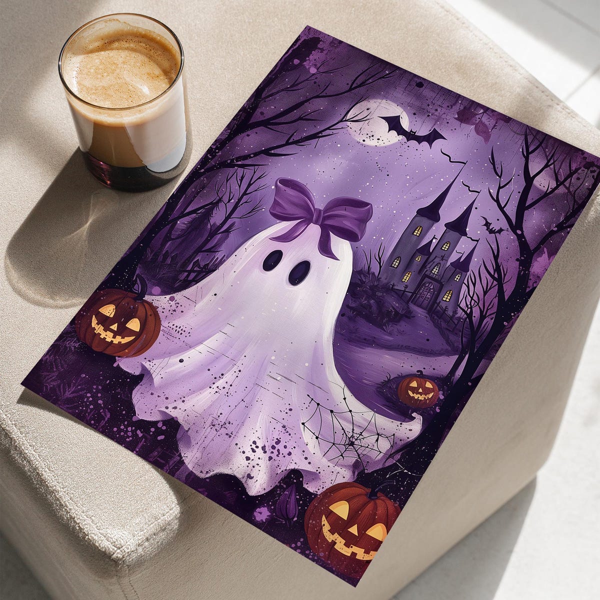 Zuno Purple Sheet Ghost With Purple Bow On Her Head Spooky Poster Or ...