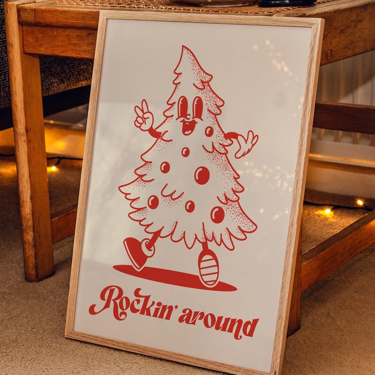 Zuno Retro Christmas Print, Rockin Around, Trendy Christmas Wall Art ...