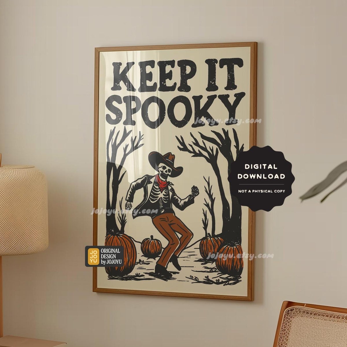Zuno Spooky Dancing Skeleton Cowboy Wall Art Print, Retro Western ...