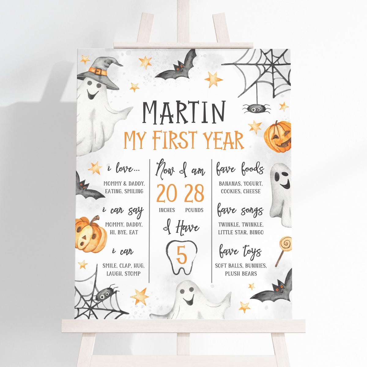 Zuno Spooky One 1St Birthday Milestone Sign Ghost Halloween Birthday ...