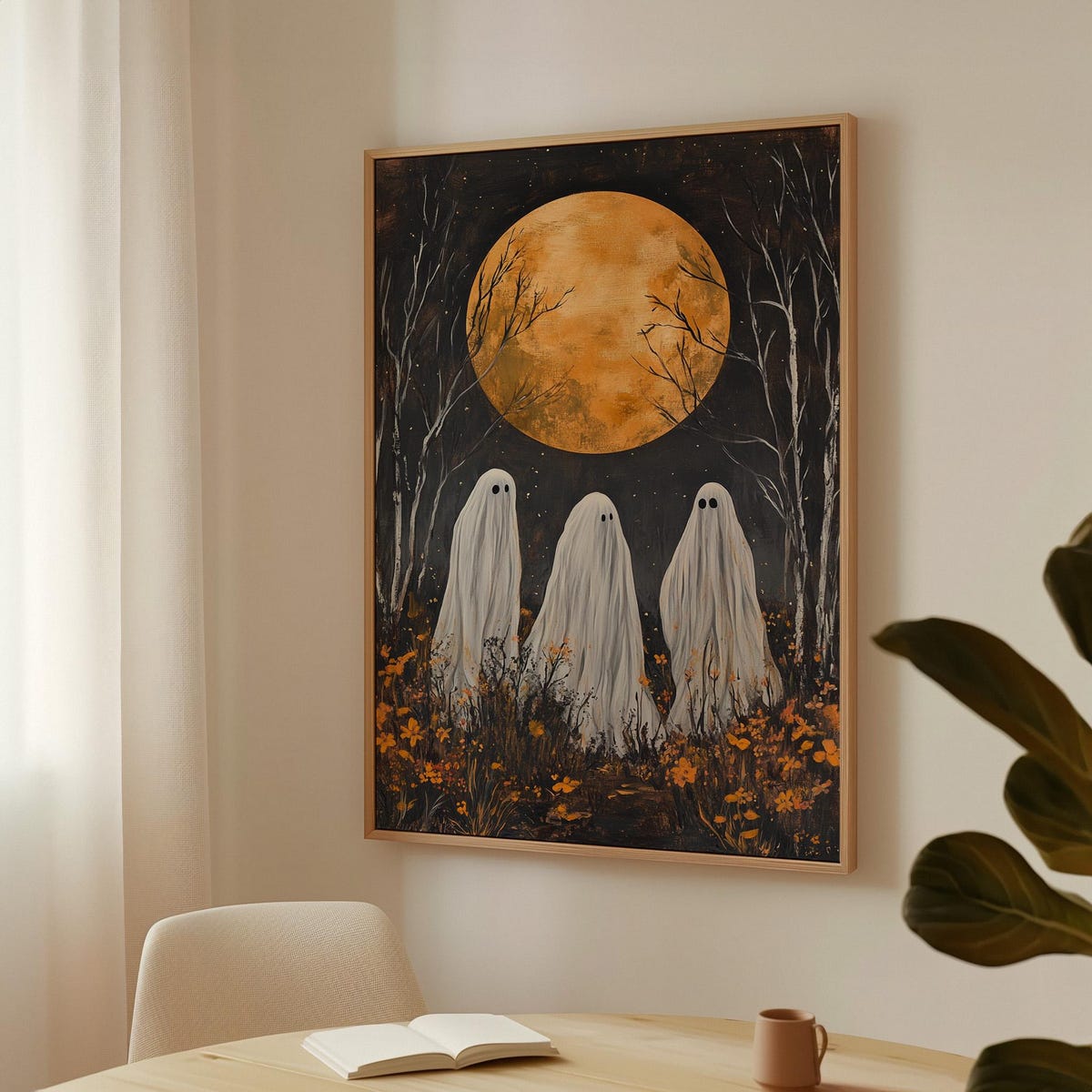Zuno Three Ghosts With Full Harvest Moon - Spooky Halloween Wall Art ...