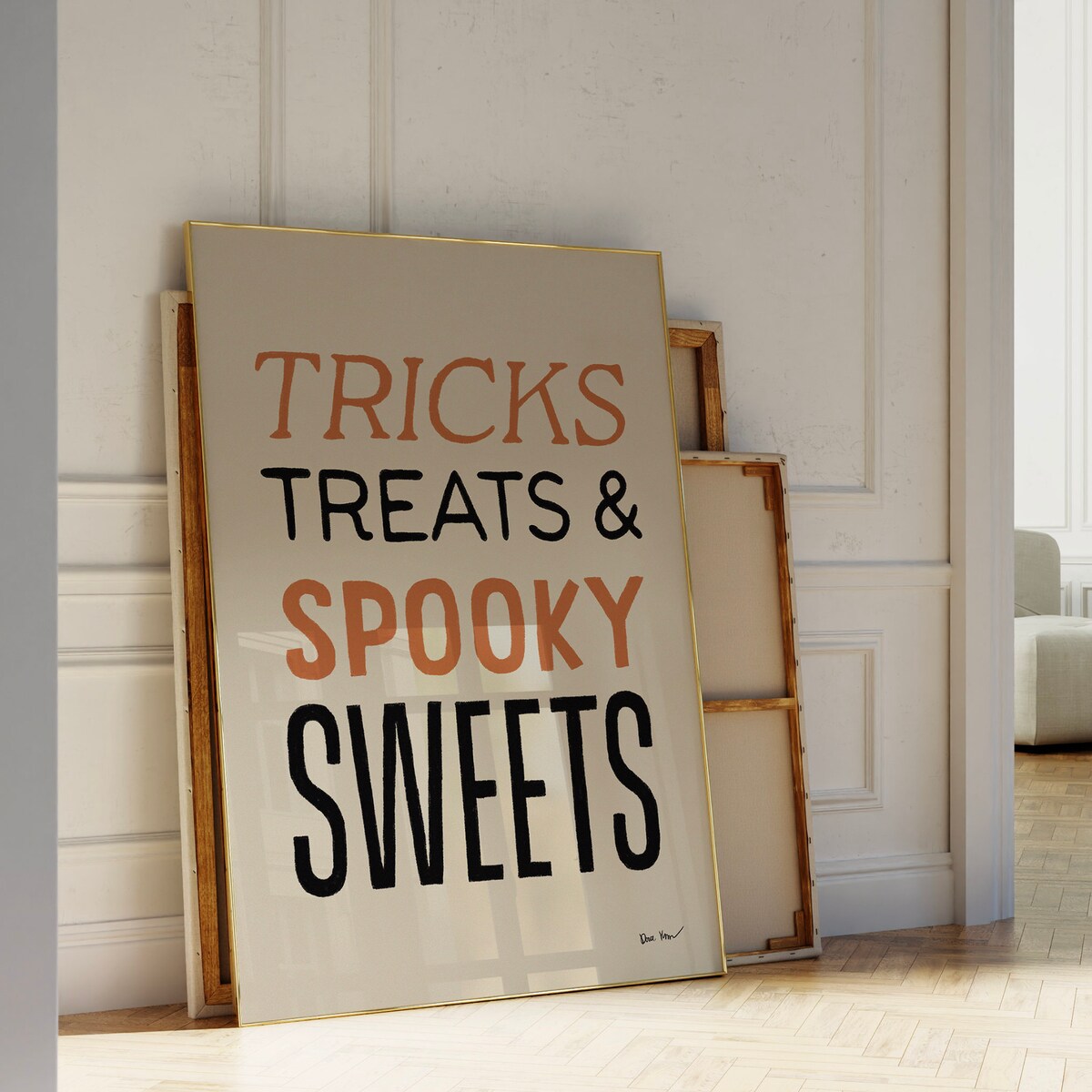 Zuno Tricks Treats & Spooky Sweets Wall Art, Retro Halloween Poster ...