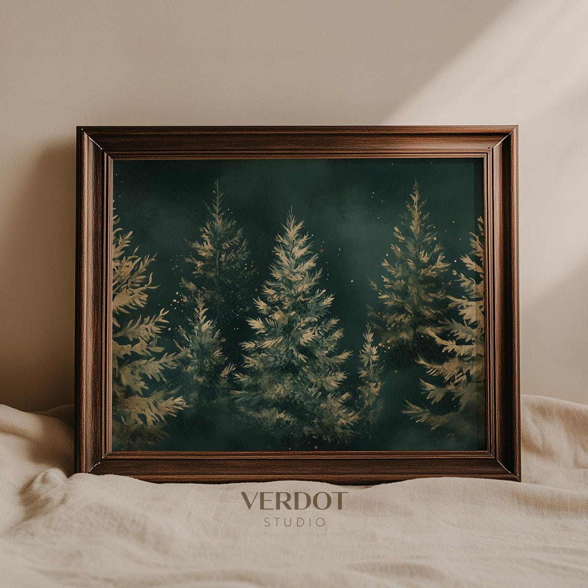 Zuno Vintage Christmas Print, Green Christmas Decor, Dark Winter Night ...