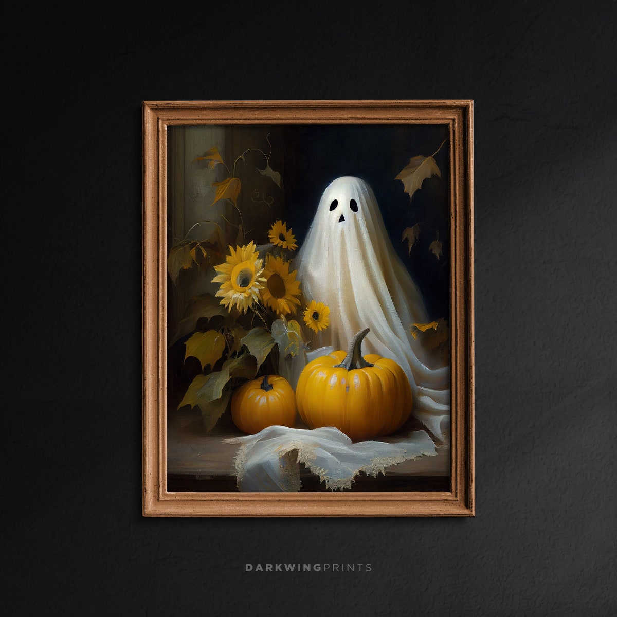 Zuno Vintage Ghost Halloween Print, Primitive Pumpkin Halloween Wall ...