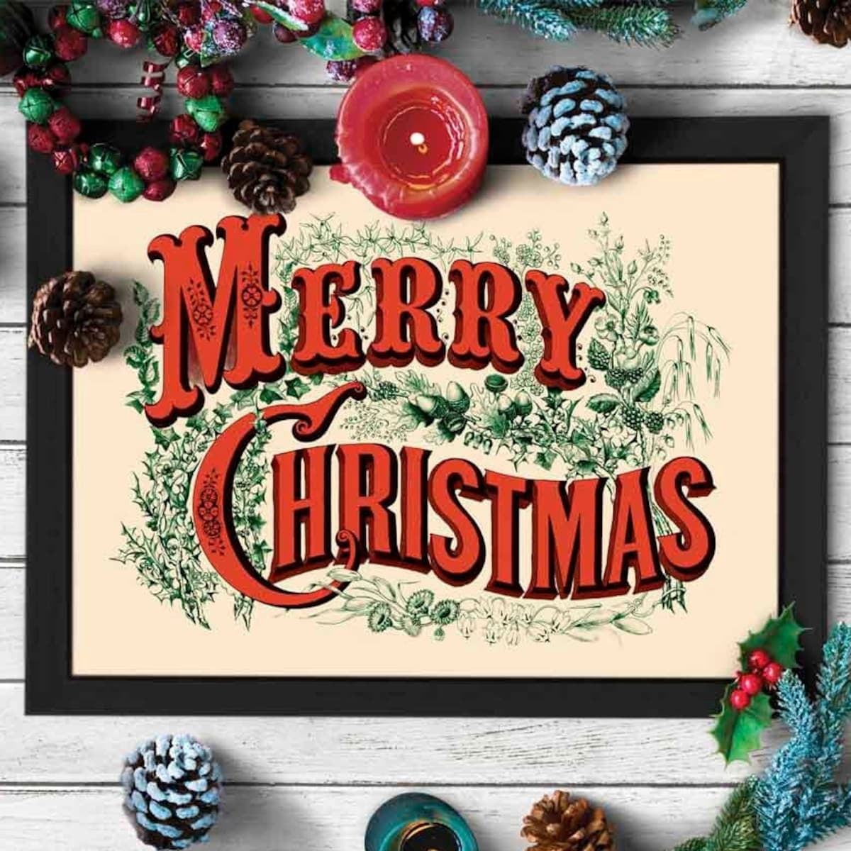 Zuno Vintage Merry Christmas Sign, Rustic Farmhouse Victorian Print ...