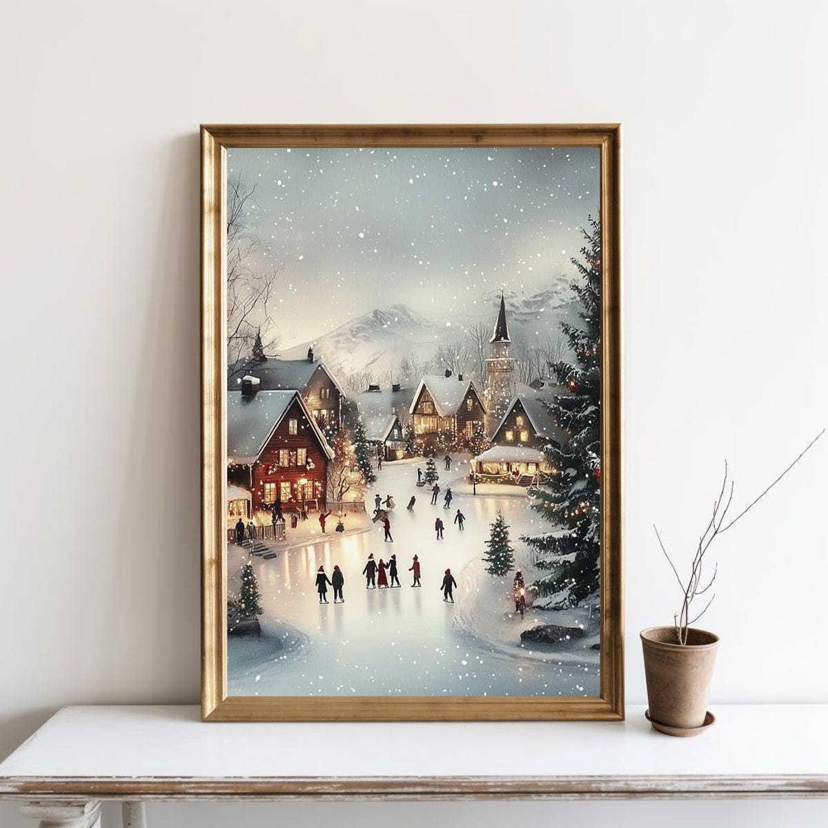 Zuno Winter Village Wall Art Print, Christmas , Snowy Village Poster ...