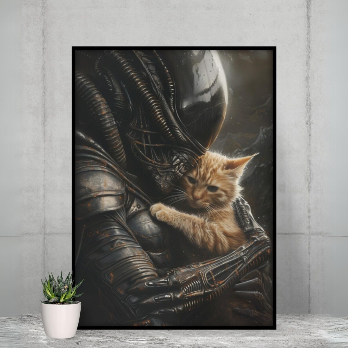 Zuno Xenomorph Alien X Jonesy Cat Art Print - Cute Horror Poster ...
