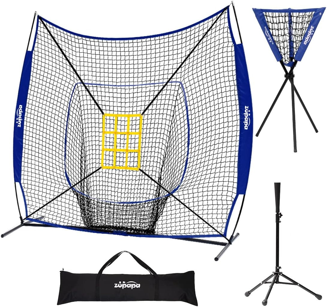 Zupapa 7 x 7 Feet Baseball Softball Net Tee Caddy Set, Hitting Pitching ...