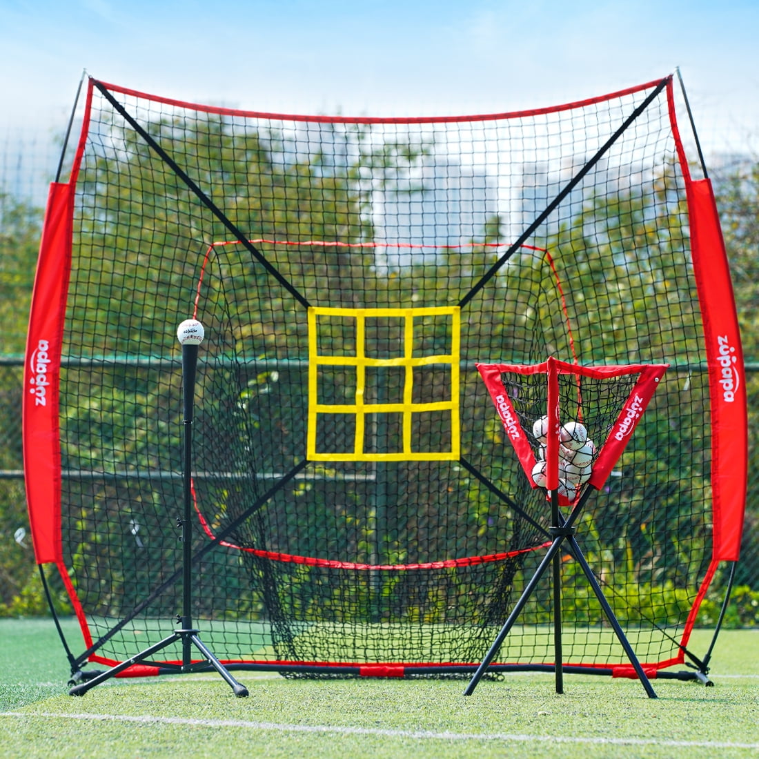 Zupapa 7x7ft Baseball Training Set - Net, Tee Caddy, 12 Baseballs ...