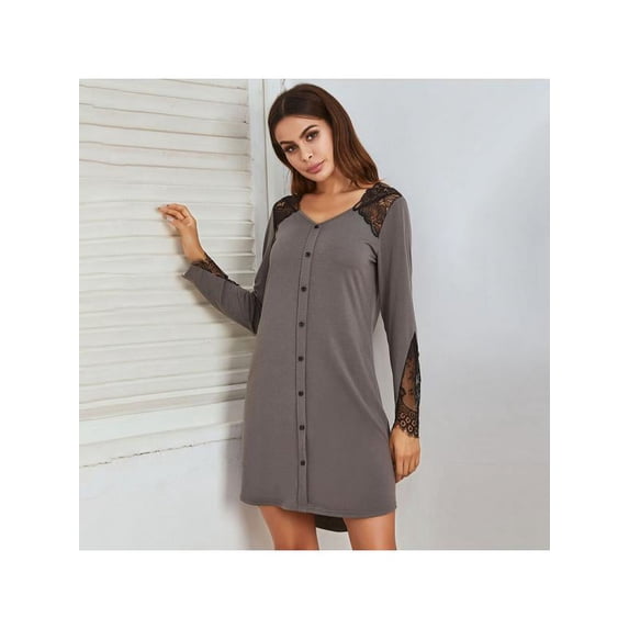 Zupora Nightgown for Women Soft Comfy Sexy V Neck Lace Trim Eyelash ...