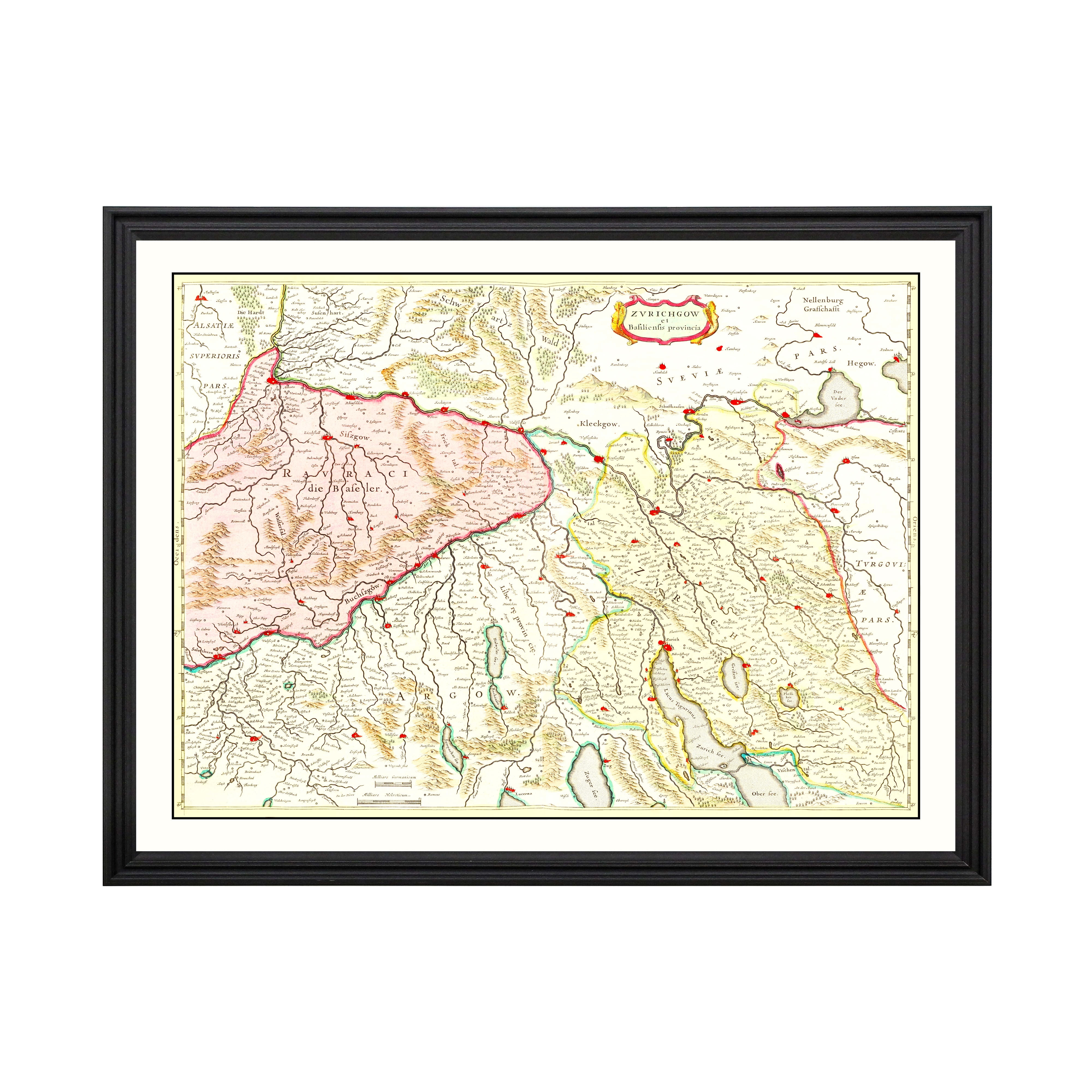 Zurich Area of Switzerland Switzerland Art, 1665 Vintage Map of Zurich ...
