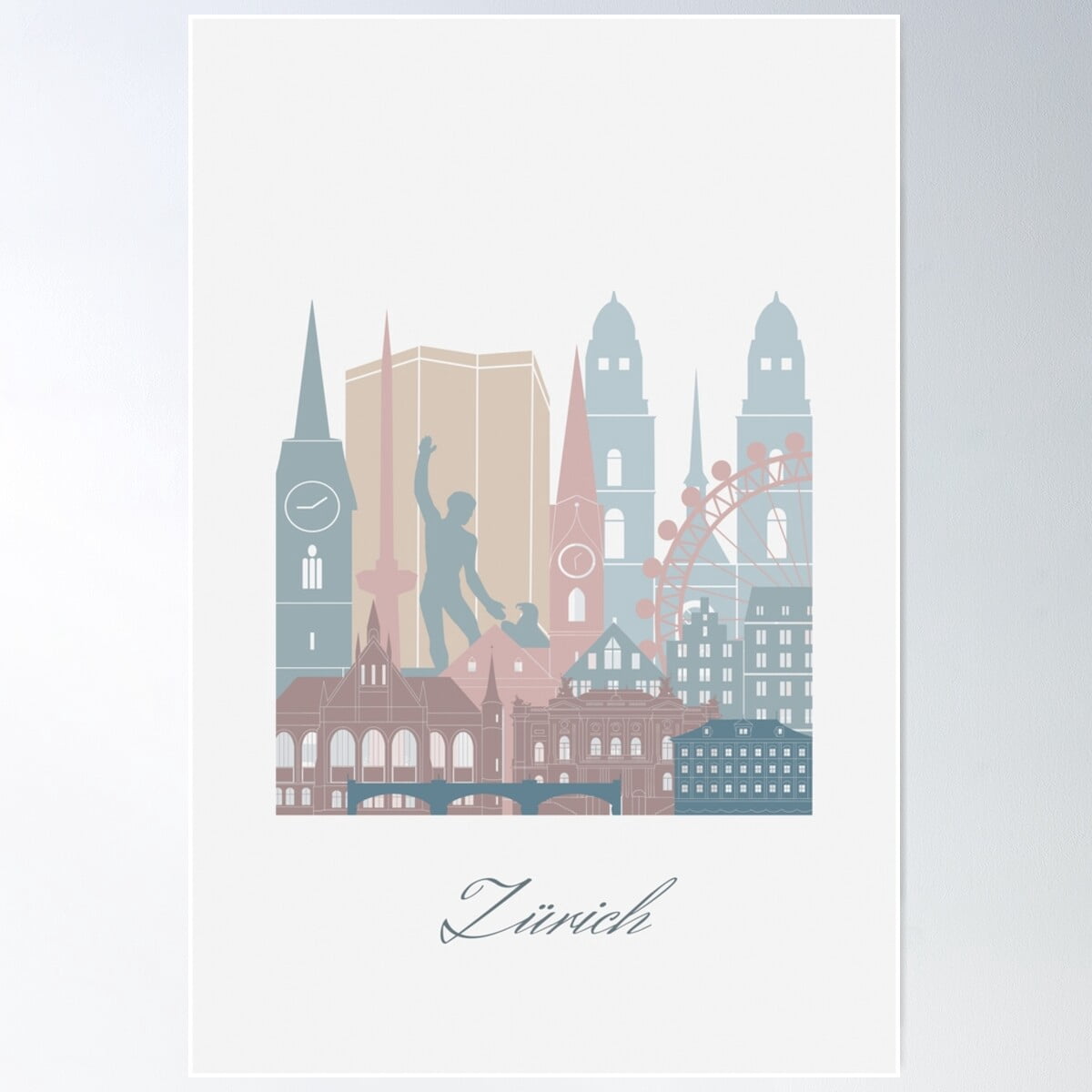 Zurich Switzerland Map Skyline - 03 Style Poster Wall Art, Modern Wall ...
