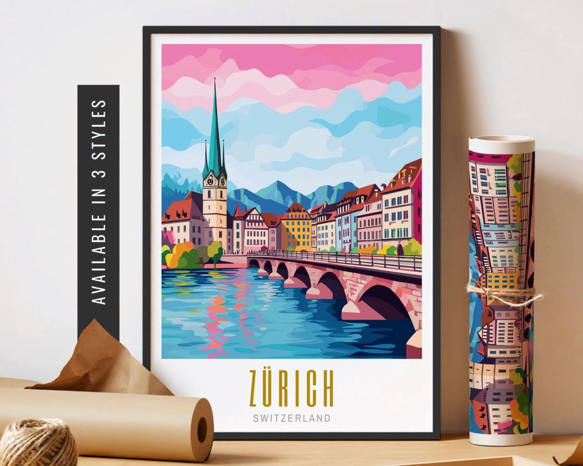Zurich Switzerland Poster Retro Travel Poster Zurich Poster Top ...