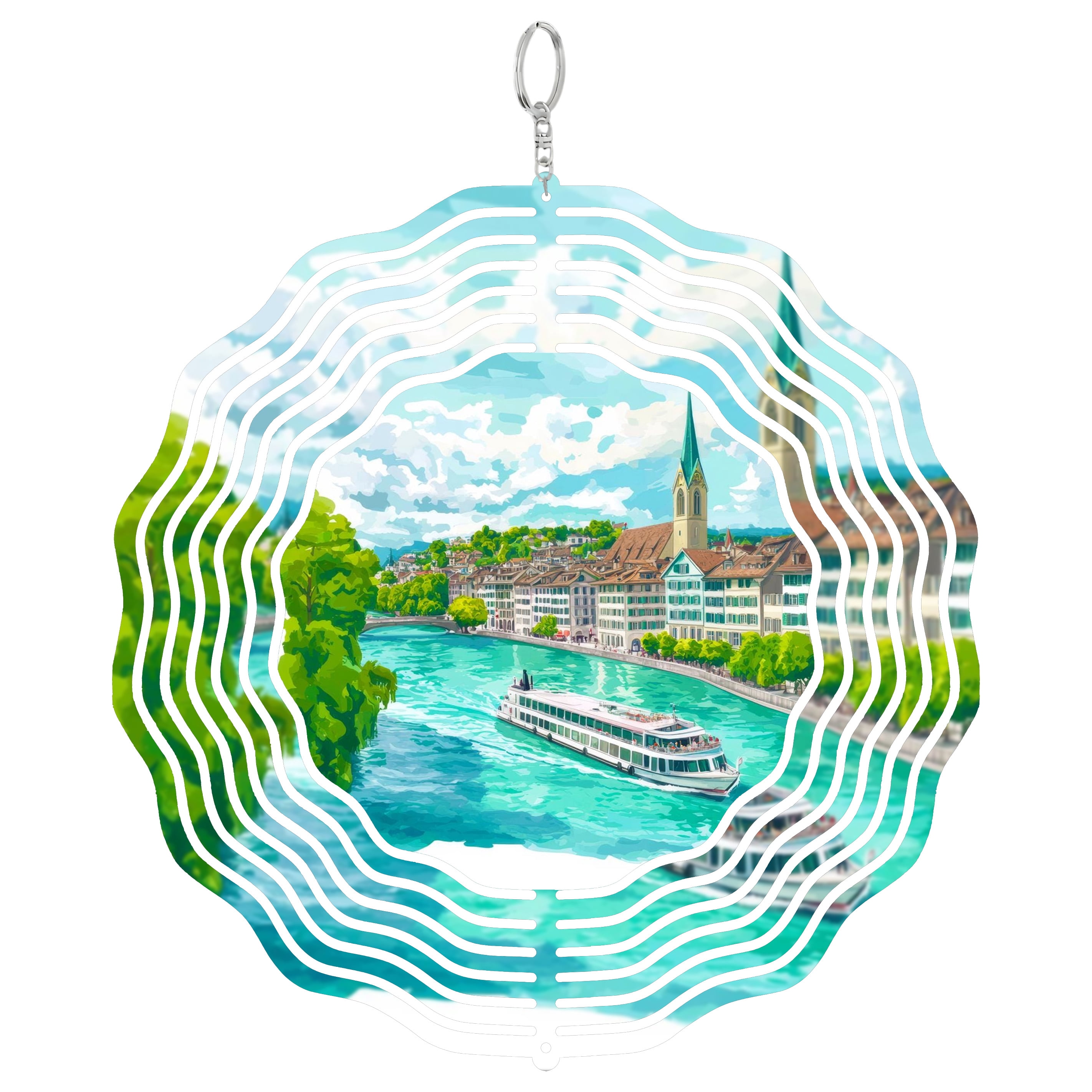 Zurich Switzerland Skyline 3D Wind Spinner Stainless Steel Yard Art ...