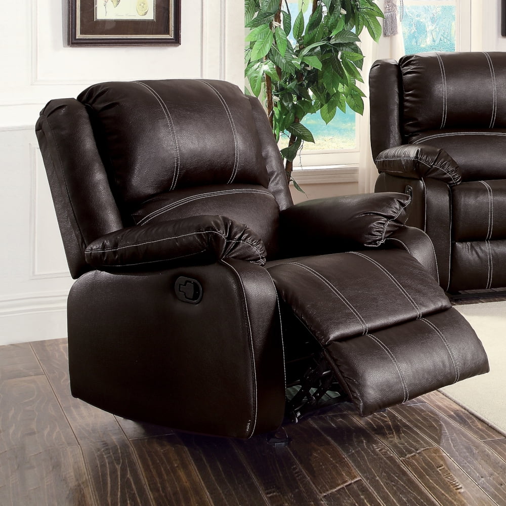 Zuriel Brown Synthetic Leather Recliner Chair,Brown Faux Leather ...