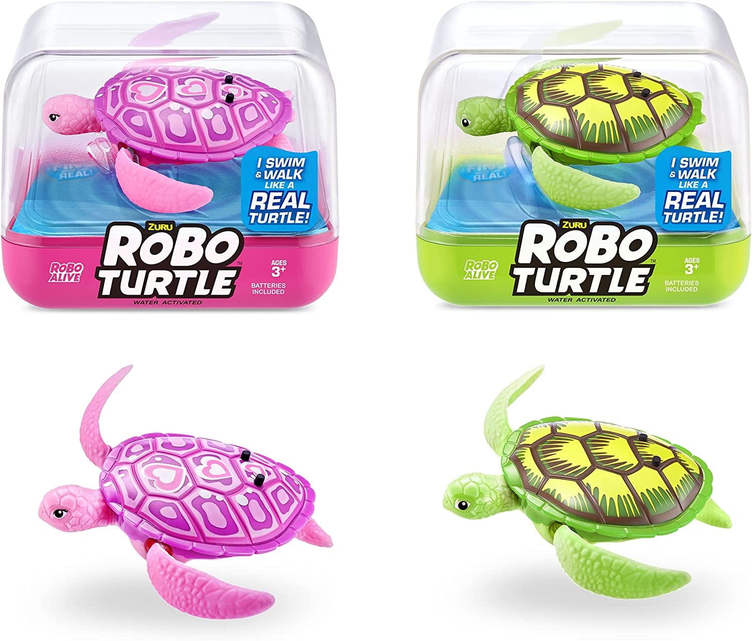 Zuru Robo Turtle 2 Pack Blue Orange Robo Alive Water Activated Pets ...