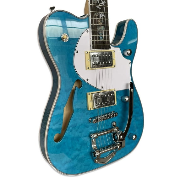 Zuwei Blue Semi-Hollow Body ZW-TL Electric Guitar Custom Shop 22 Frets ...