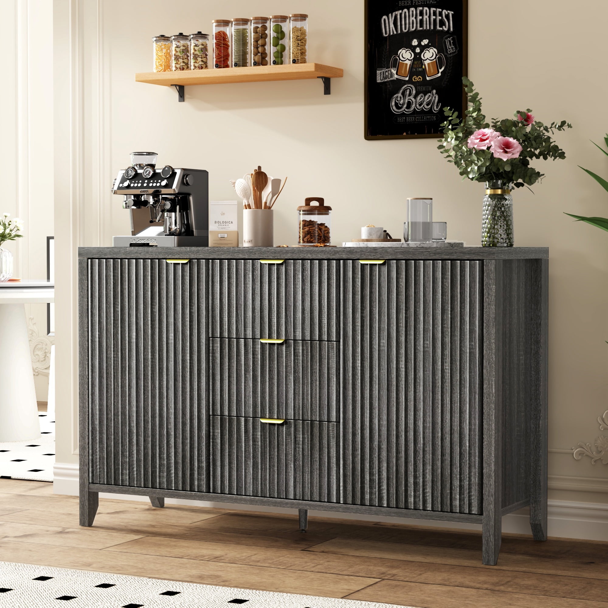 Zvivofla Buffet Cabinet with Storage, Fluted Storage Cabinet Large ...