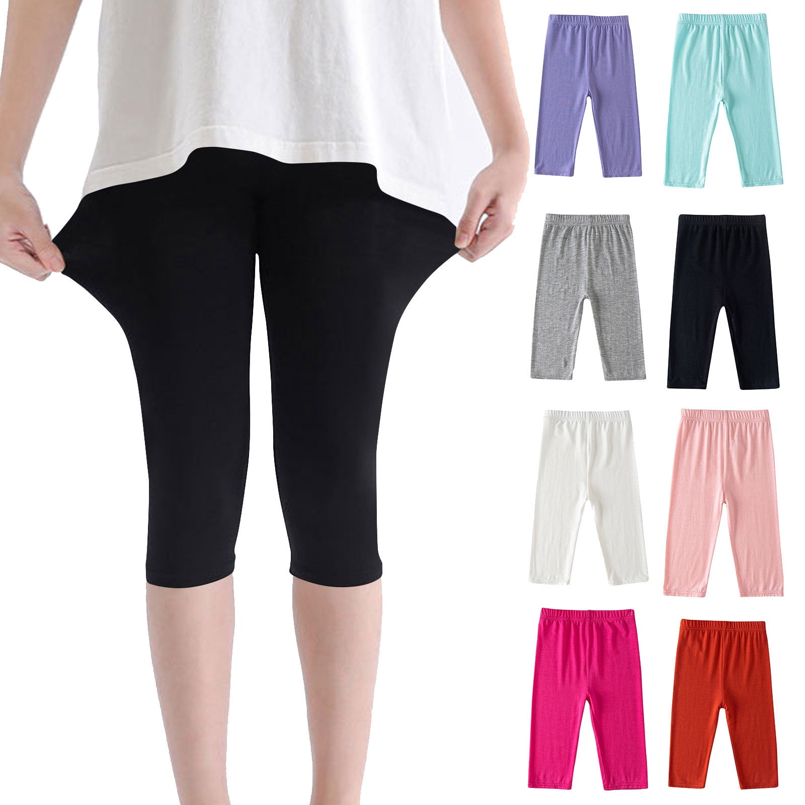 Zwiiyzr 2-13Y Girls Capri Leggings Stretchy Summer Cropped Tights Soft ...