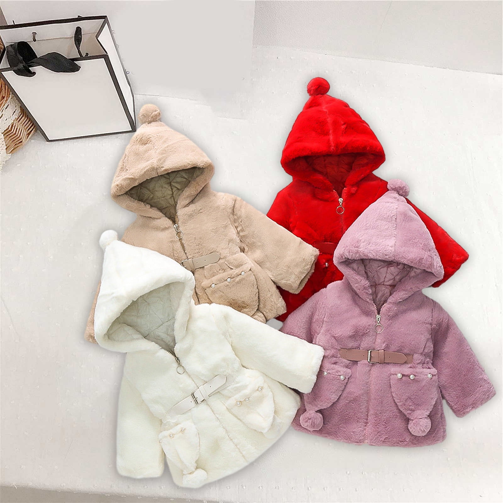 Zwiiyzr 2024 0-4T Boys and Girls Furry Jacket Winter Coat Fleece Sherpa ...