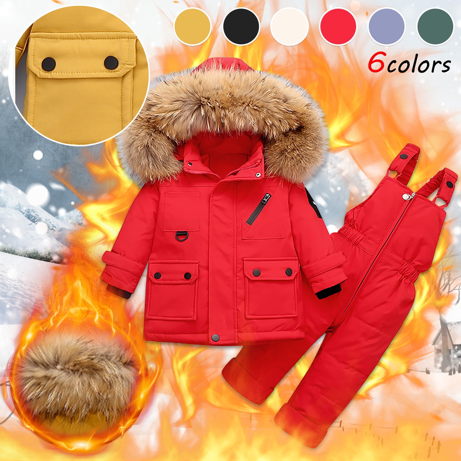 Zwiiyzr 2025 1-5T Boys and Girls Two Piece Snowsuit Winter Warm Baby Thickened Hooded Down ...