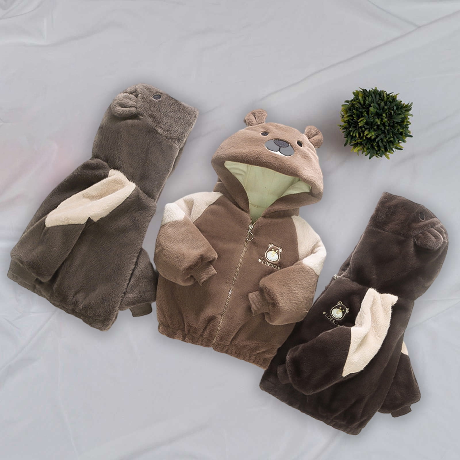 Zwiiyzr 2024 1-6Y Boys and Girls Bear Ear Hooded Furry Jacket Fuzzy Winter Coat Fleece Thick ...