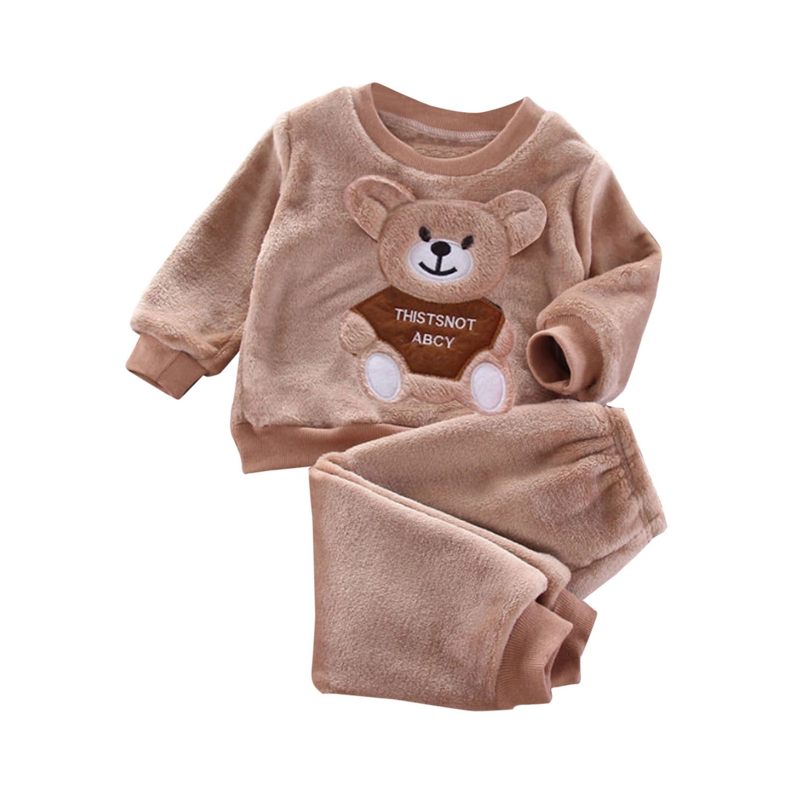 Zwiiyzr 2 Piece Toddler Boys Girls' Winter Fleece Pajama Set Solid Color Long Sleeve Thickening ...