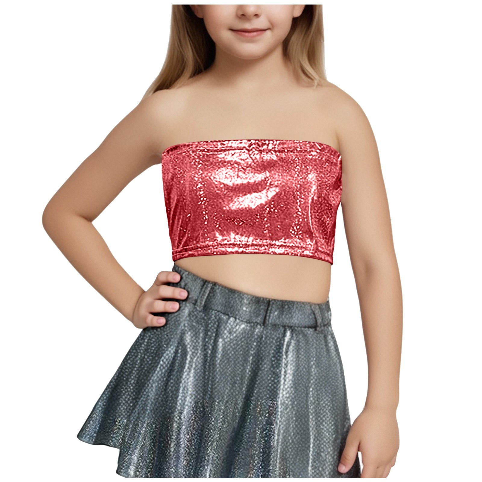 Zwiiyzr 2025 3-16Y Kids Girls Strapless Sequins Tube Tops Dance Vest ...