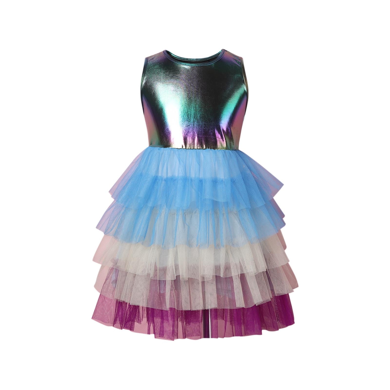 Zwiiyzr 2025 3-8Y Girls Tulle Dress Trendy Summer Round Neck Tiered ...