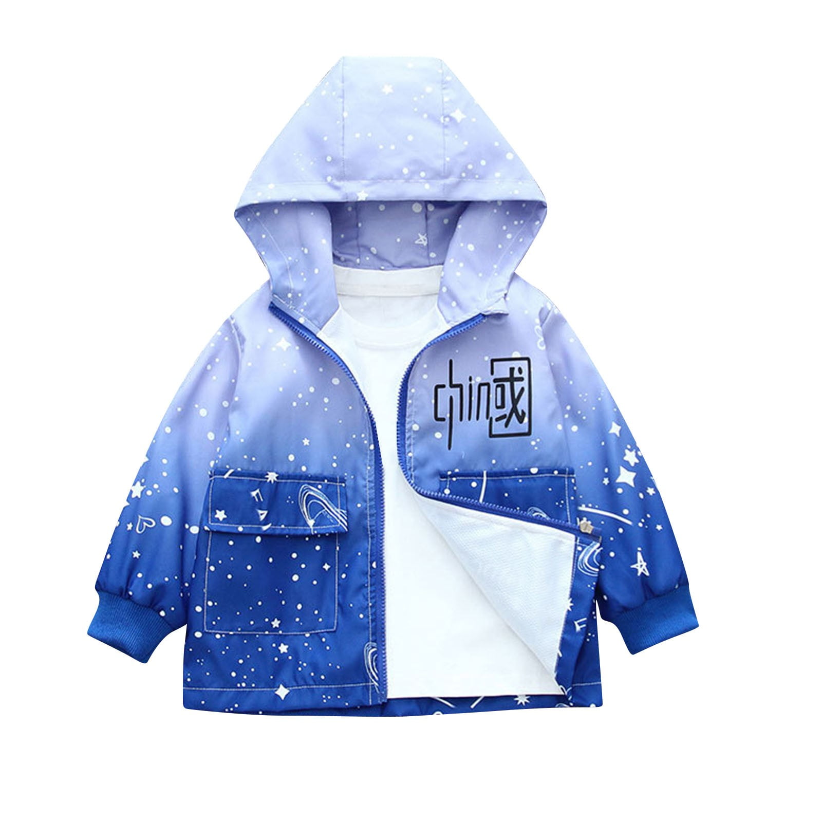 Zwiiyzr 4-15Y Girls Boys Rain Jacket Waterproof Star Printed Hooded Raincoat Lightweight ...