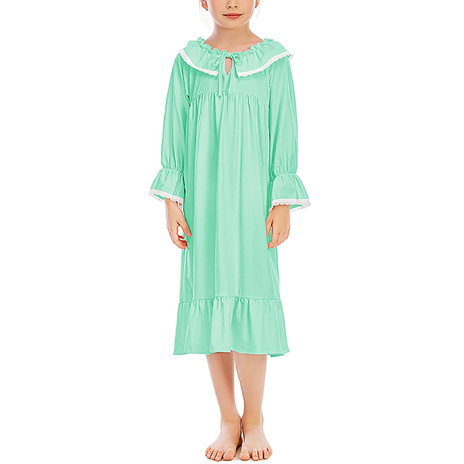 Zwiiyzr 2025 5-14Y Toddler Kid Girl Princess Nightgown Lace Ruffle Long ...