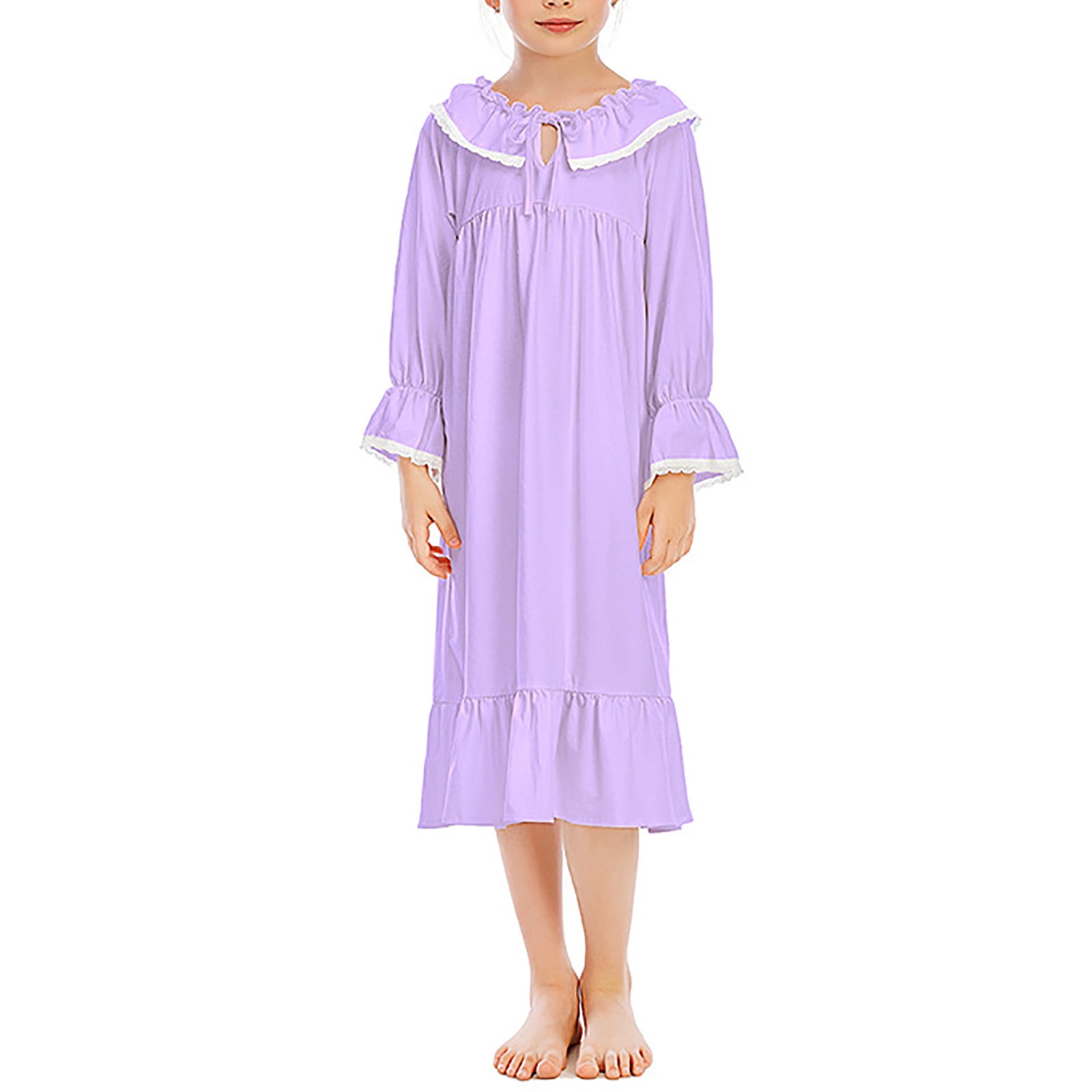 Zwiiyzr 2025 5-14Y Toddler Kid Girl Princess Nightgown Lace Ruffle Long ...