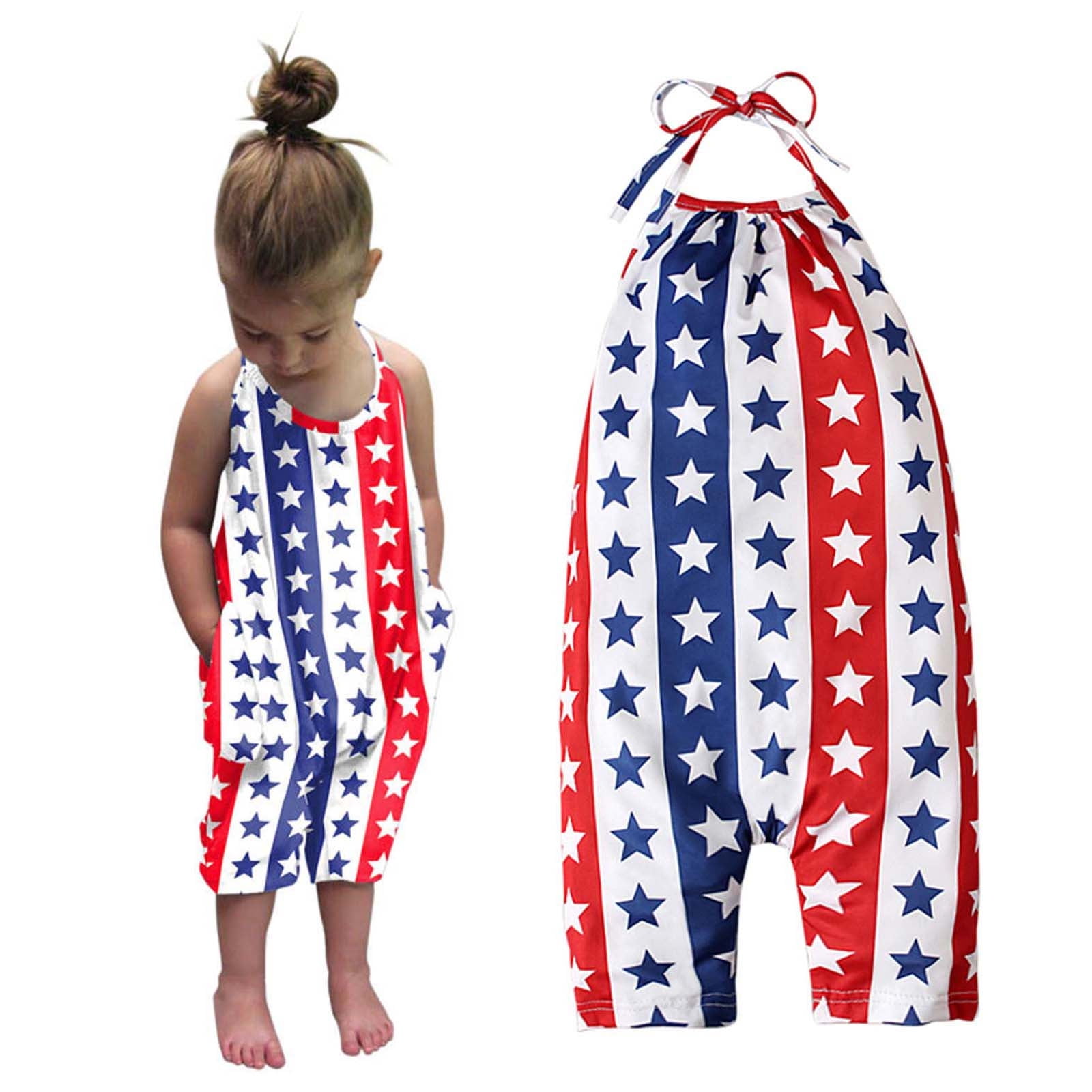 Zwiiyzr 2025 Baby Boys Girls Independence Day Clothes Children Summer ...