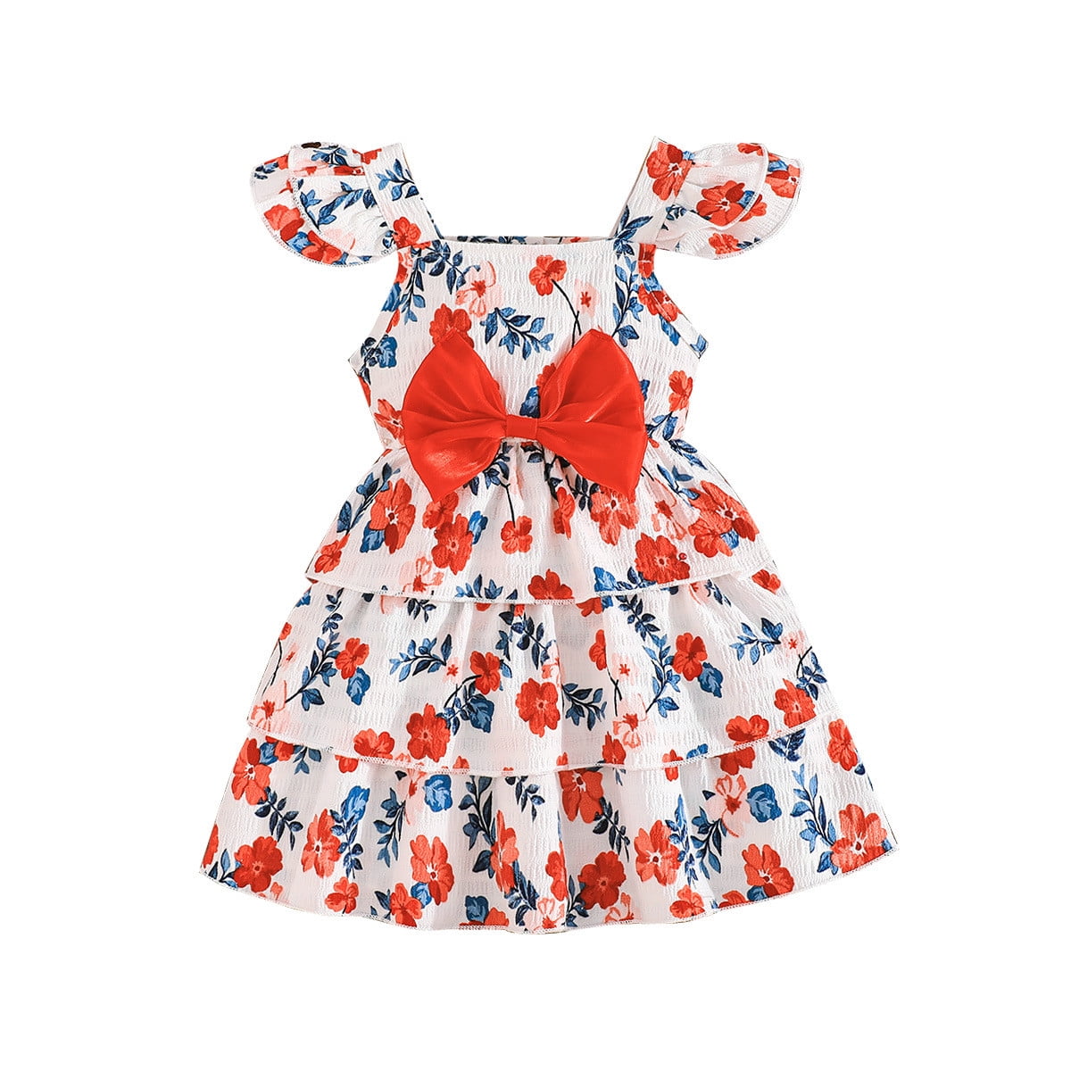 Zwiiyzr 2025 Baby Girl Dresses Flutter Sleeve Floral Tiered Swing Tutu ...